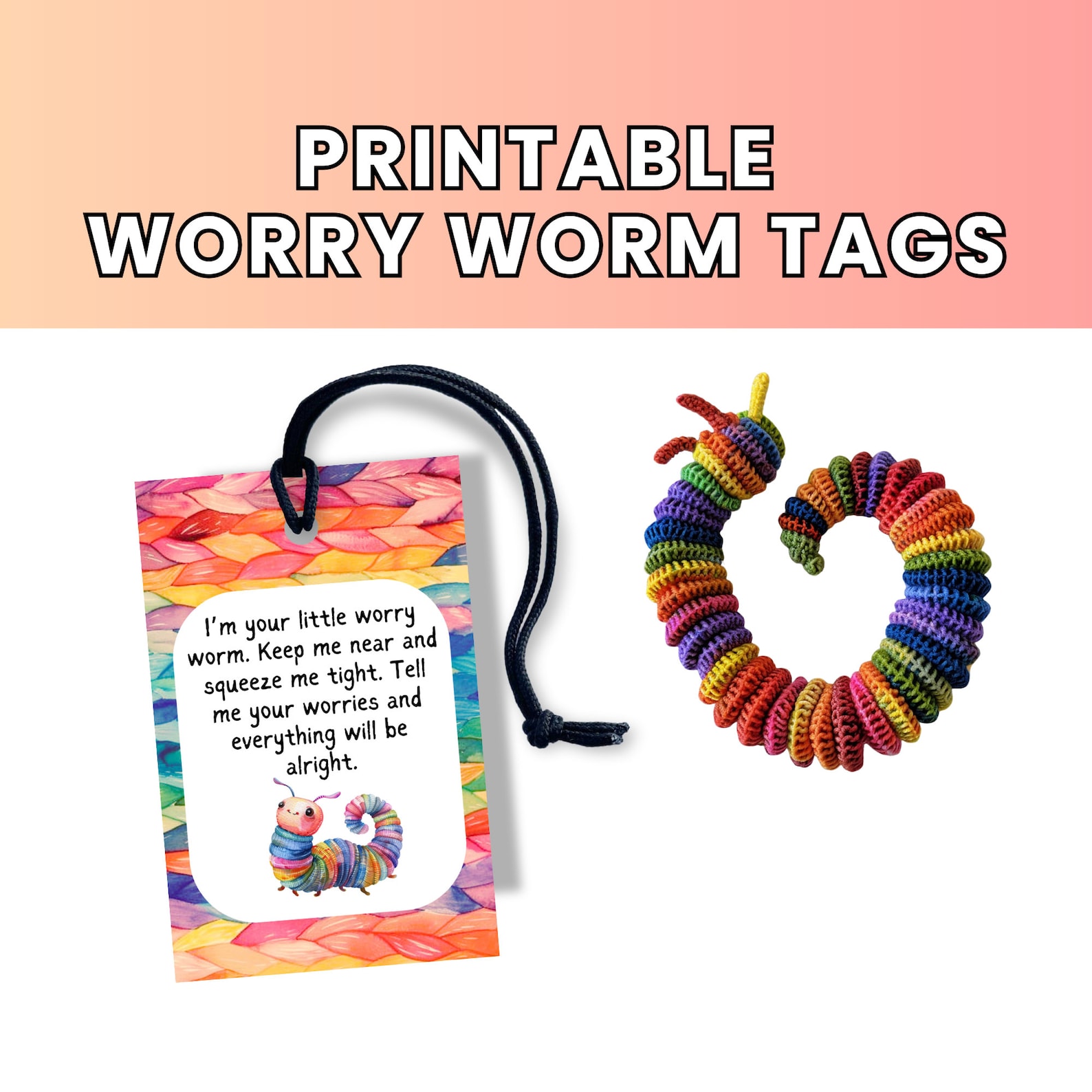 Worry Worm Tags & Worry Worm Cards for Crochet Worms, Loom Worms, the ...