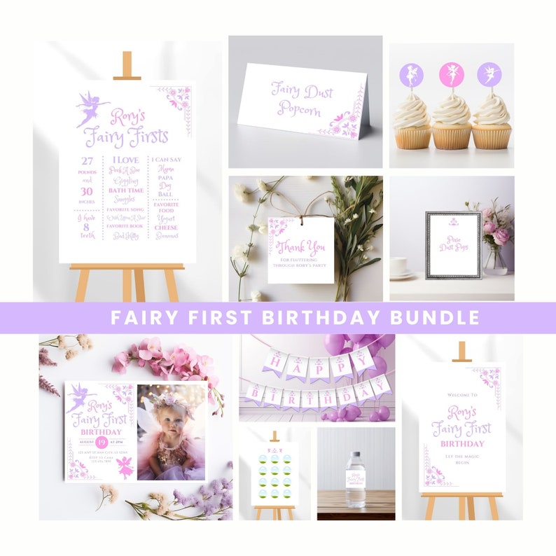 Fairy First Birthday Bundle, Girls 1st Bday Party, Enchanting Fairy ...