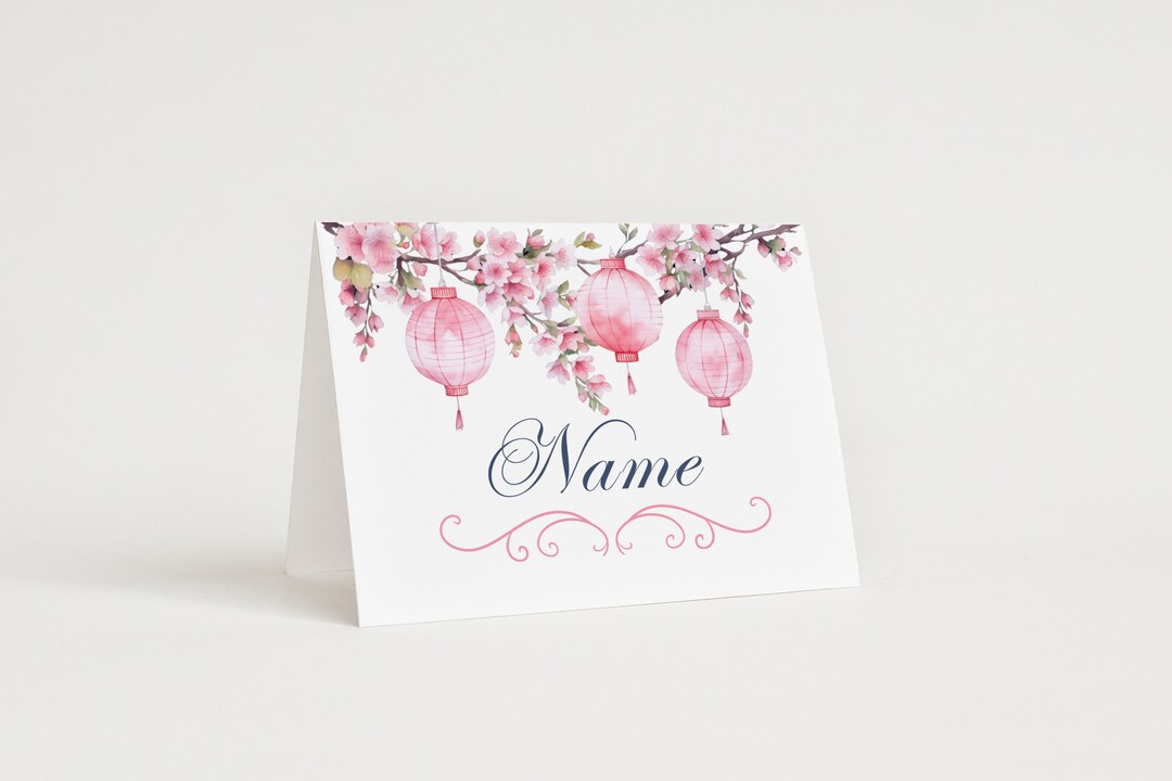 Japanese Lantern Birthday Name Cards, Cherry Blossom Folded Place ...