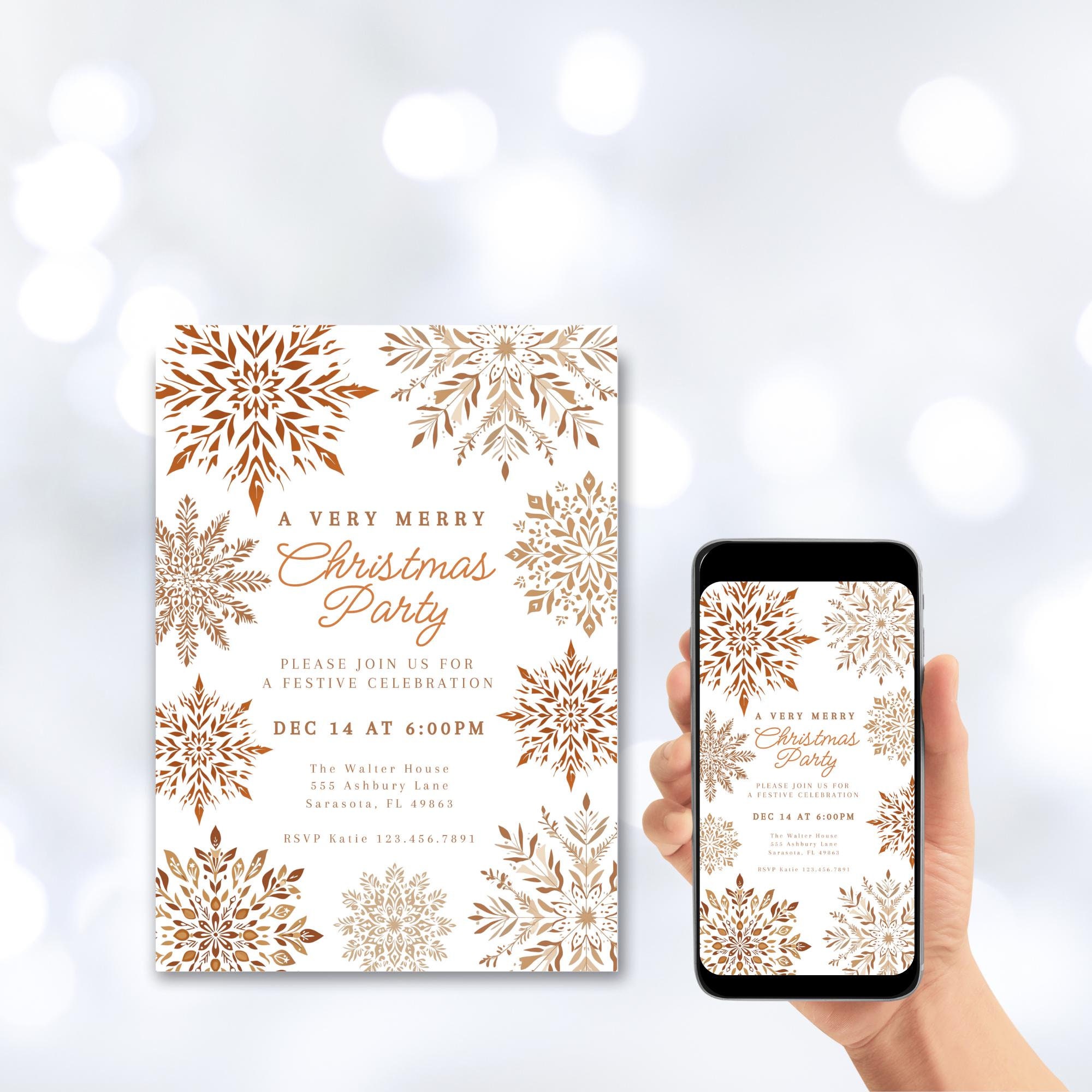 Neutral Boho Christmas Party Invitation Template, Editable Xmas Event ...