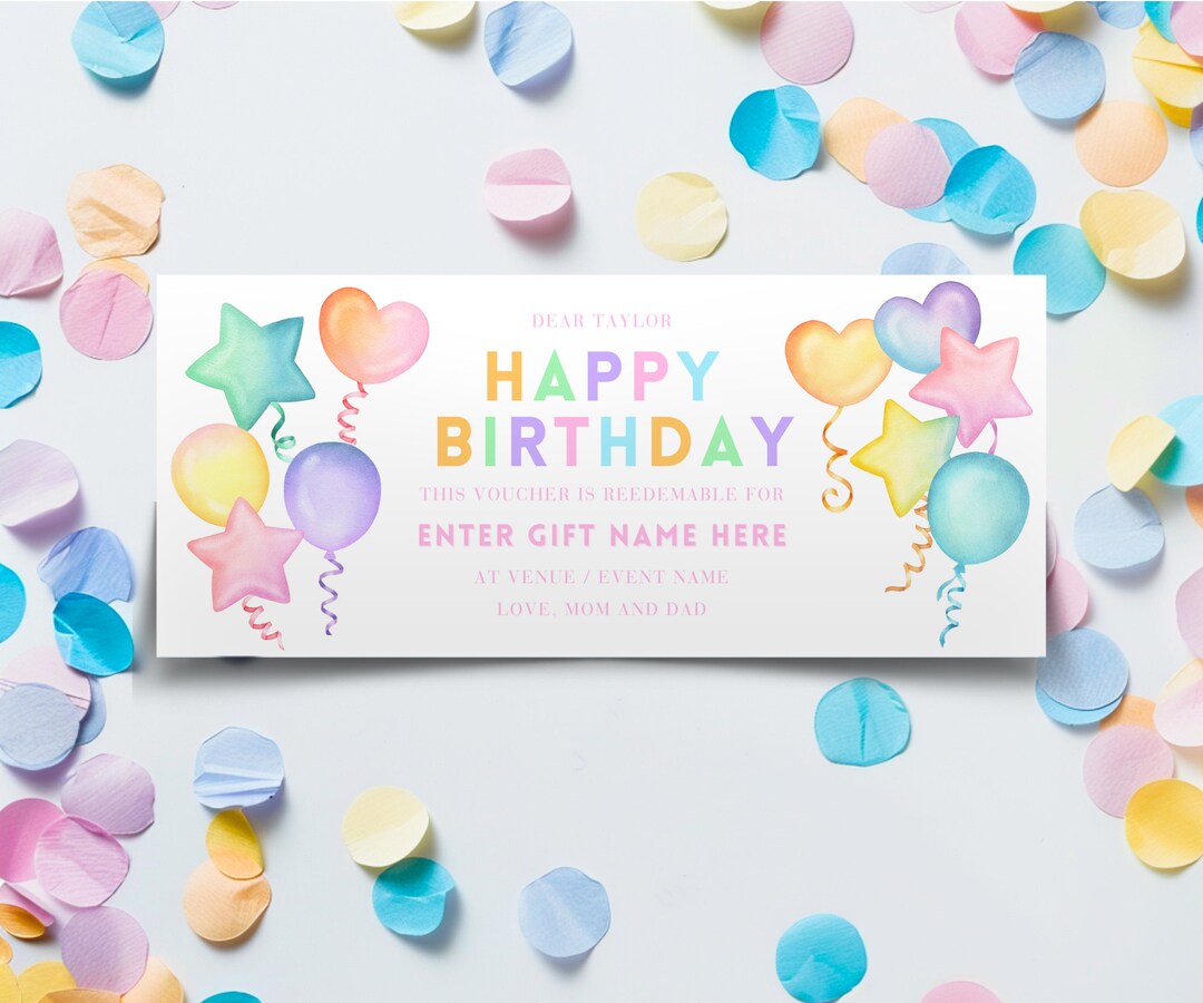 Happy Birthday Custom Gift Voucher Template | Editable Pastel Rainbow ...