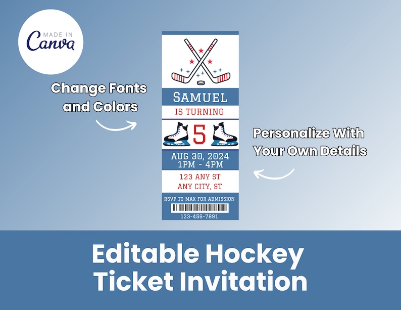 Printable Editable Hockey Ticket Invitation Template | Custom Sports ...