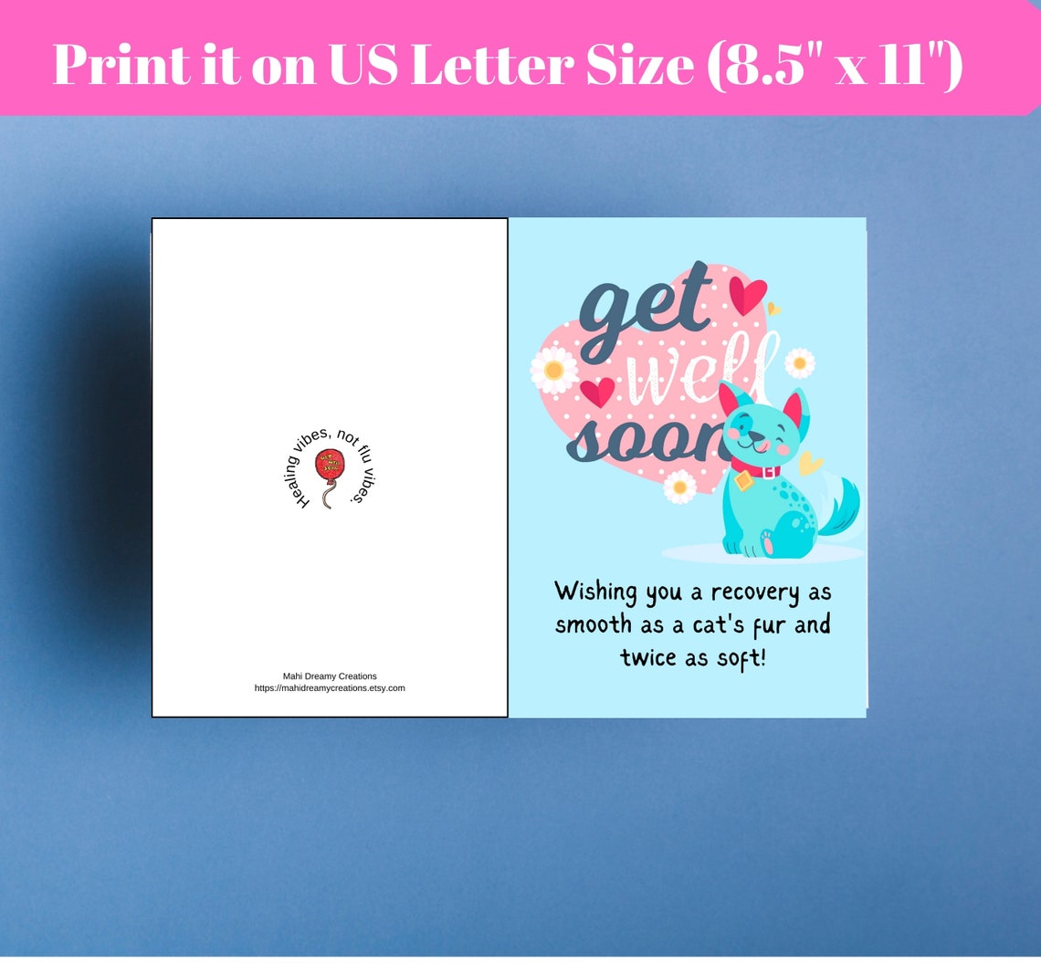 Printable Get Well Soon Card, Cat Get Well Soon, Funny Get Well Card ...