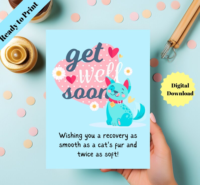 Printable Get Well Soon Card, Cat Get Well Soon, Funny Get Well Card ...