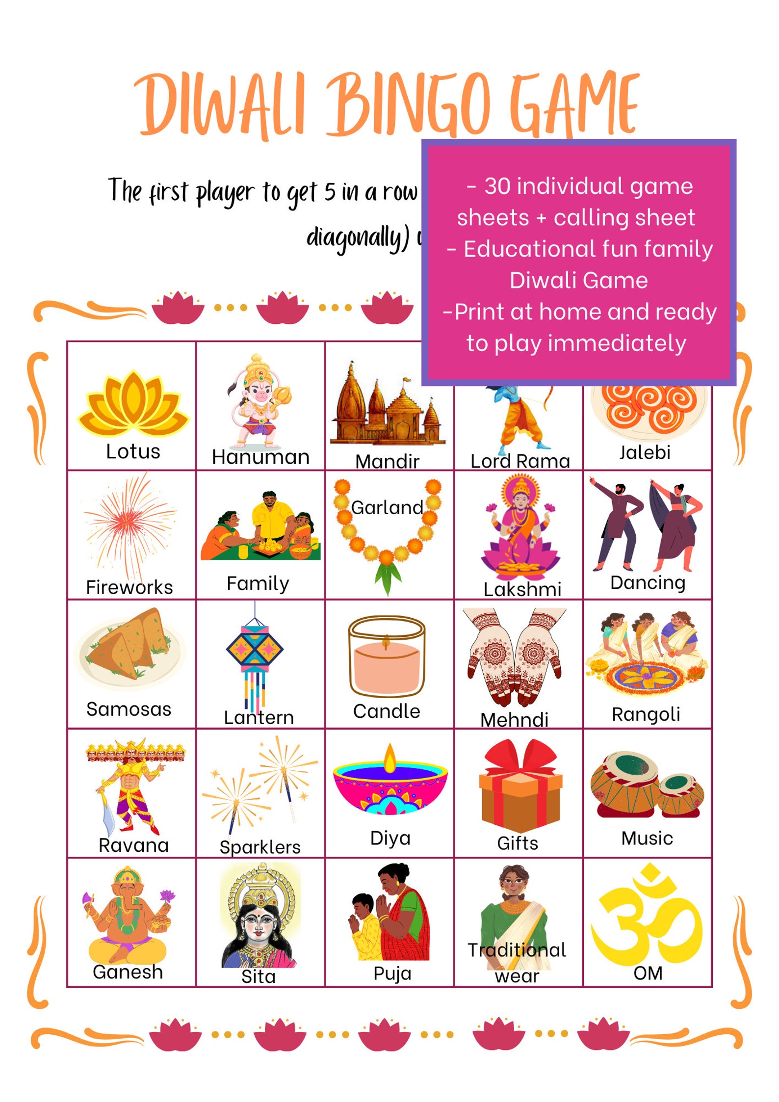 Diwali Game | Printable Diwali Bingo Game - Etsy