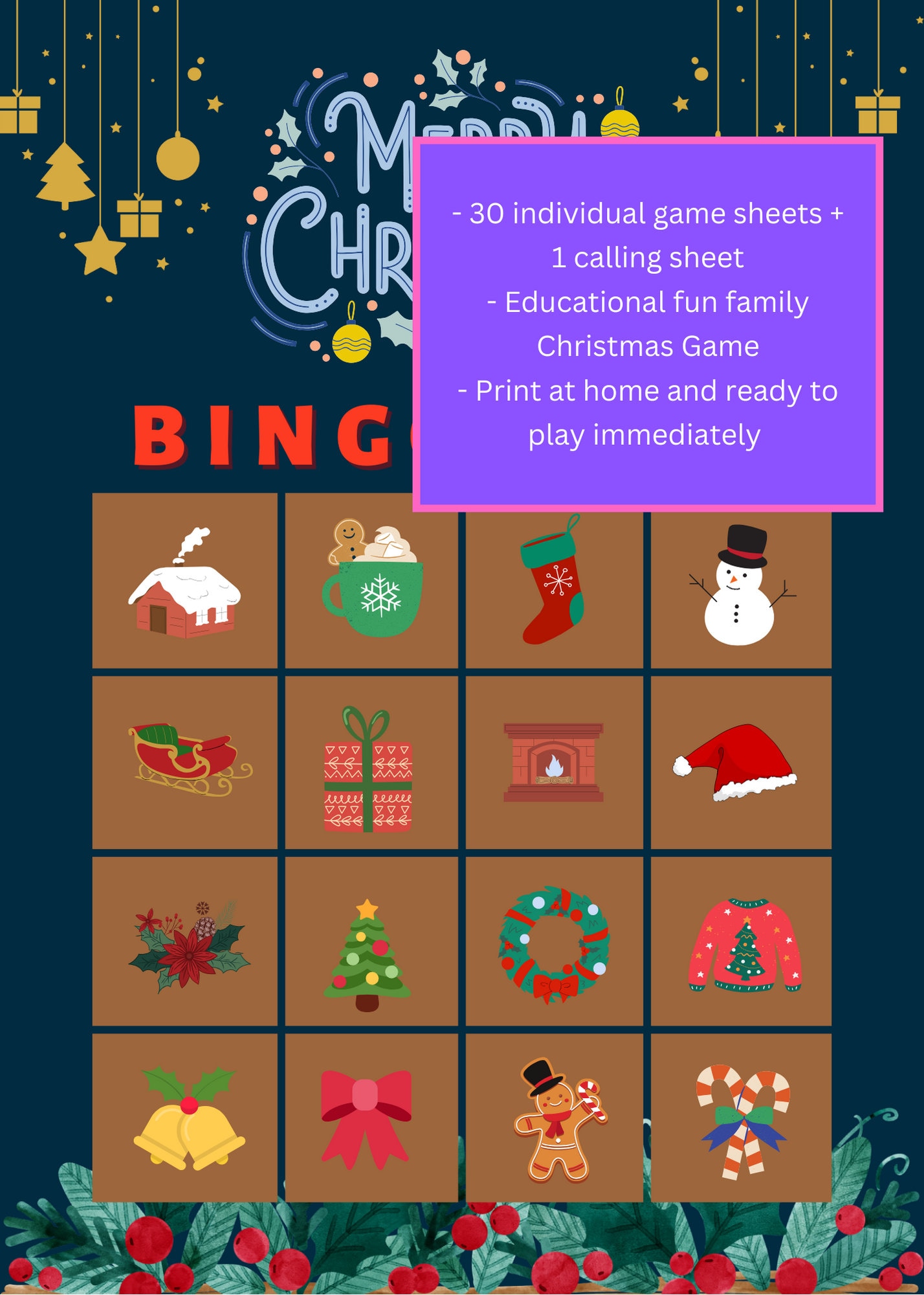 Christmas Bingo Game Printable Party Game - Etsy