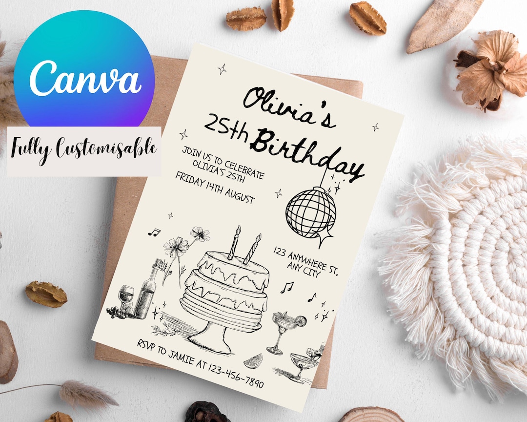 Editable Neutral Birthday Invitation Birthday Illustrations Party ...