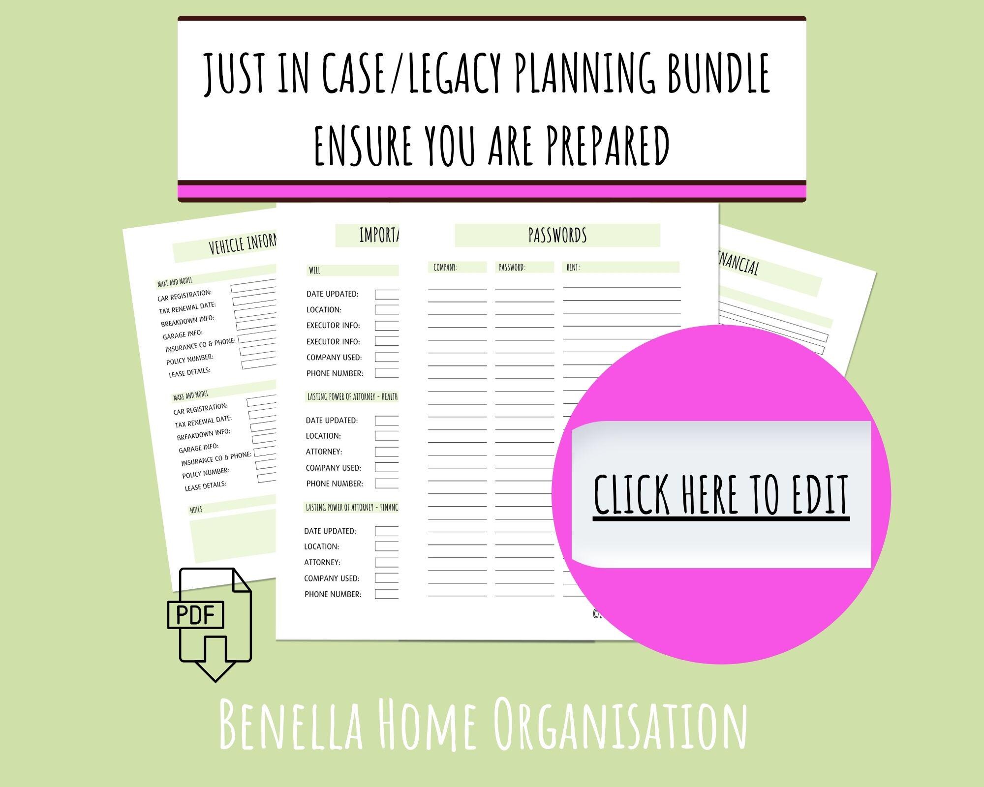Just in Case/legacy Planning Bundle - Etsy