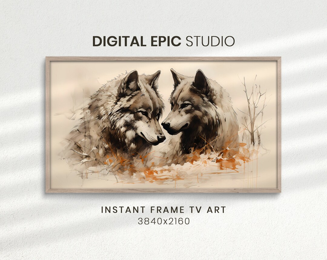 Vintage Wolves in Love Pencil Sketch Drawing Frame TV Art, Wolf ...