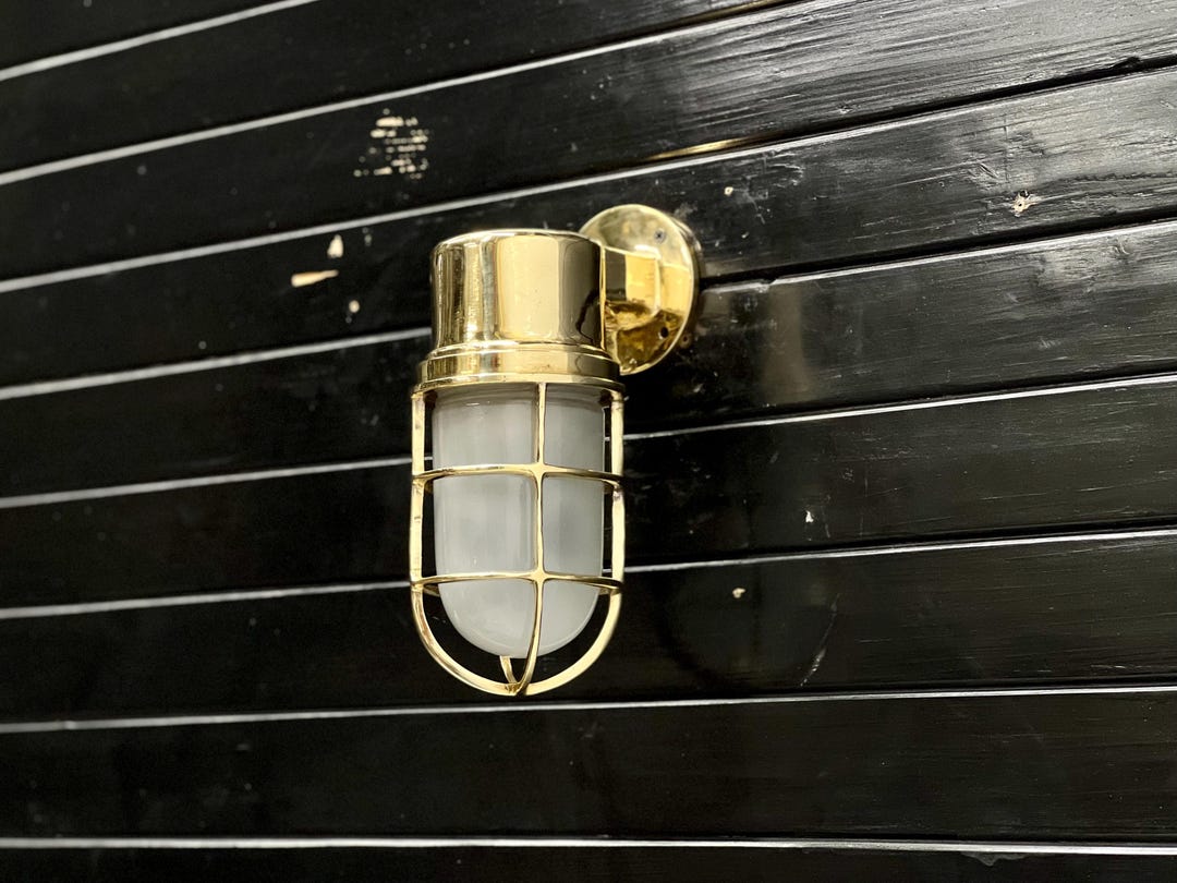 Golden Brass Bulkhead Wall Lamp With White Globe – Nautical Outdoor ...