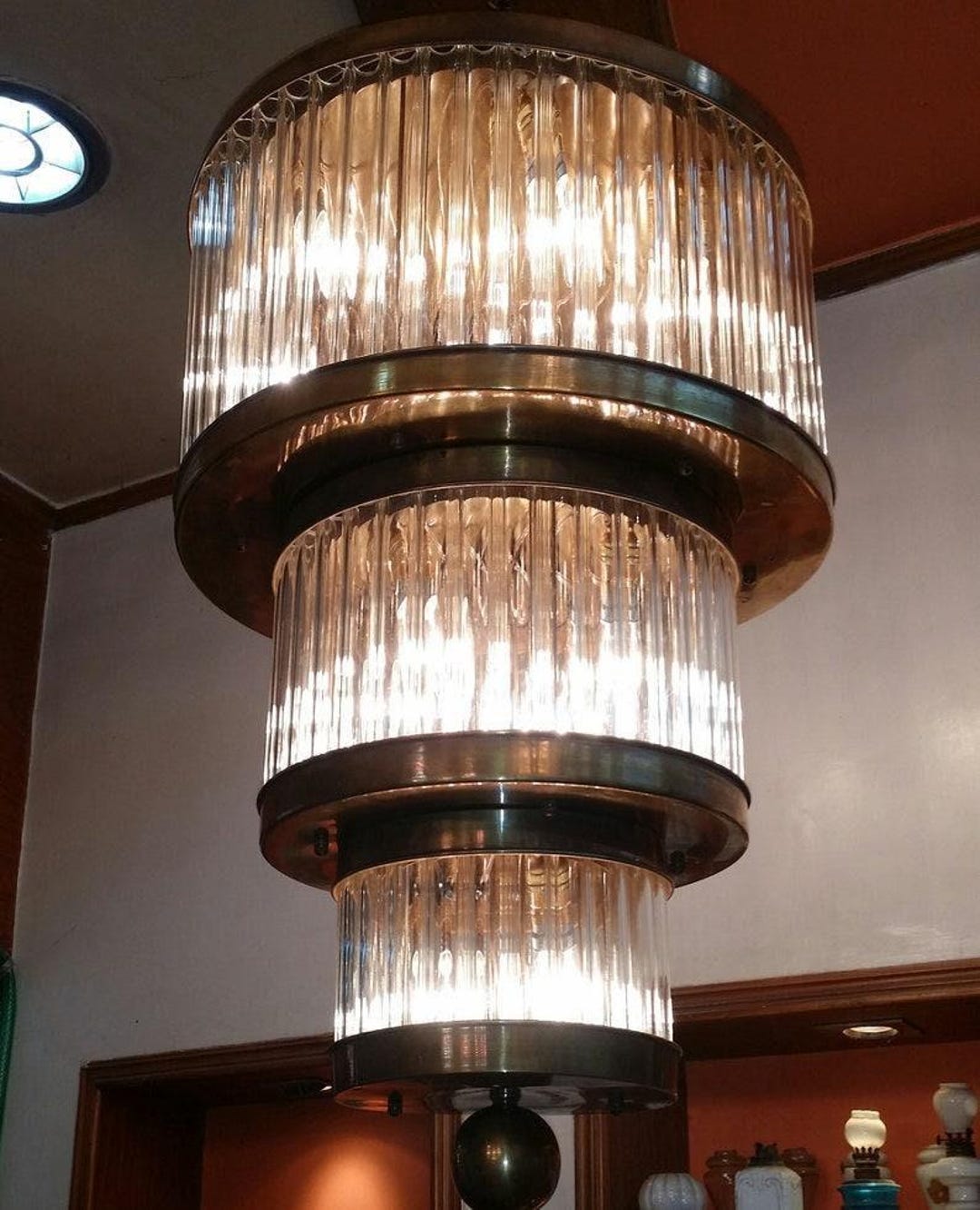 Brass Three Tier Round Glass Rod Industrial Antique Ship Marine Ceiling ...