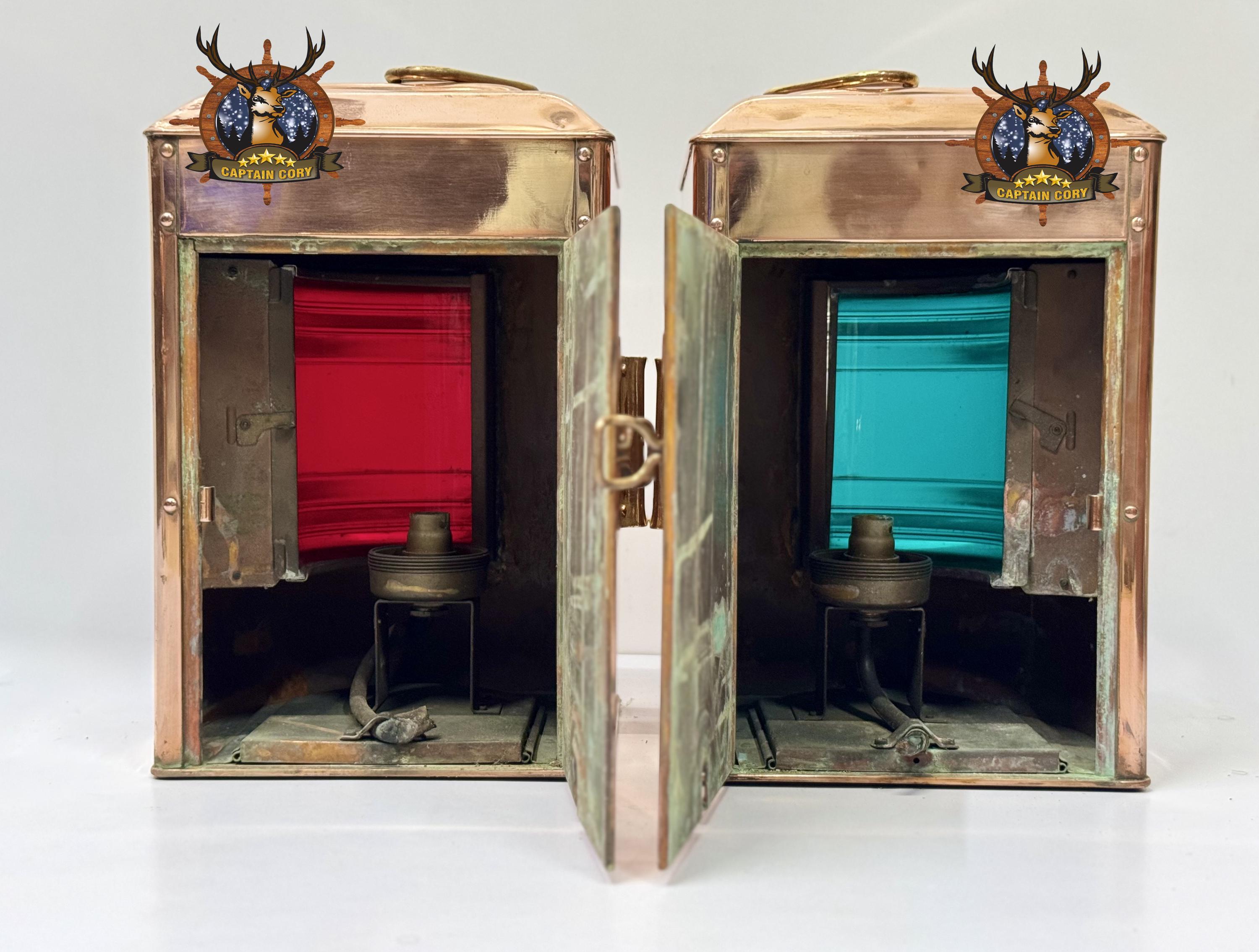 Vintage Copper Ship Lanterns: Red & Green Glass Nautical Lights ...