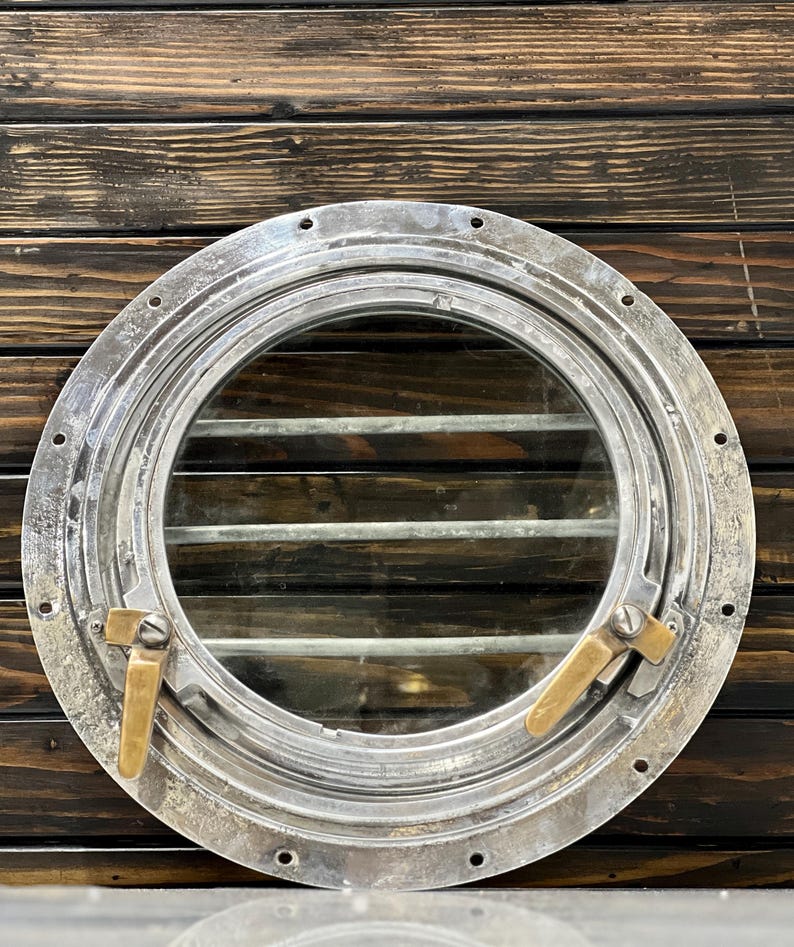Vintage Ship Porthole Window With Cage – Refurbished Nautical Aluminum ...