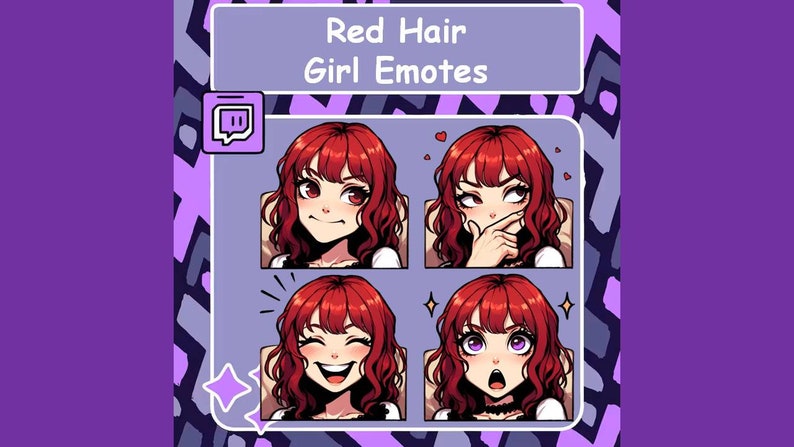 Red Hair Girl Emotes for Twitch, Discord, and Youtube (digital Download ...