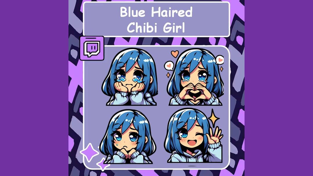 Twitch Emotes / Blue Hair Girl Chibi Emotes for Streamers / Girl Emotes ...