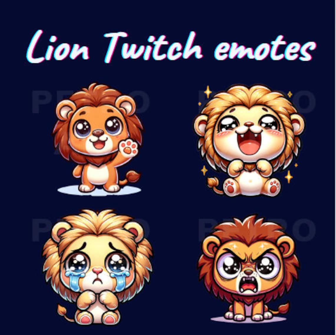 Cute Lion Twitch Emotes Discord / Youtube / Facebook Stream - Etsy