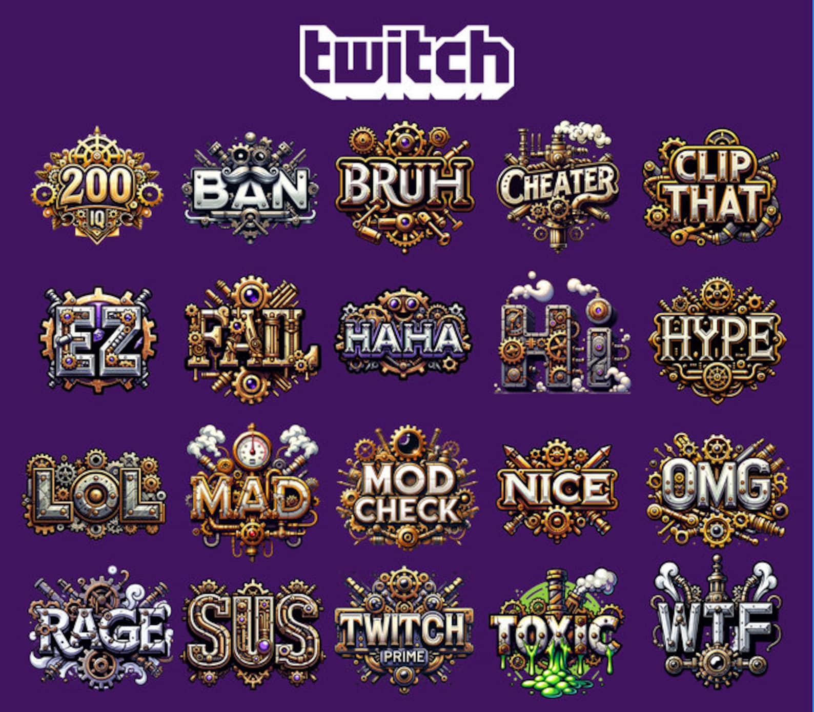 26 Steampunk Twitch Emotes, Discord Emotes - Etsy