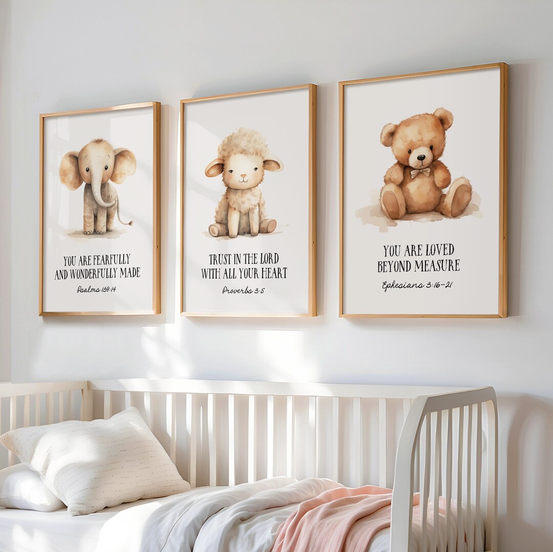 Christian Nursery Set of 3 Prints, Nursery Gallery Wall Art, Nursery ...