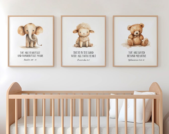 Christian Nursery Set of 3 Prints, Nursery Gallery Wall Art, Nursery ...