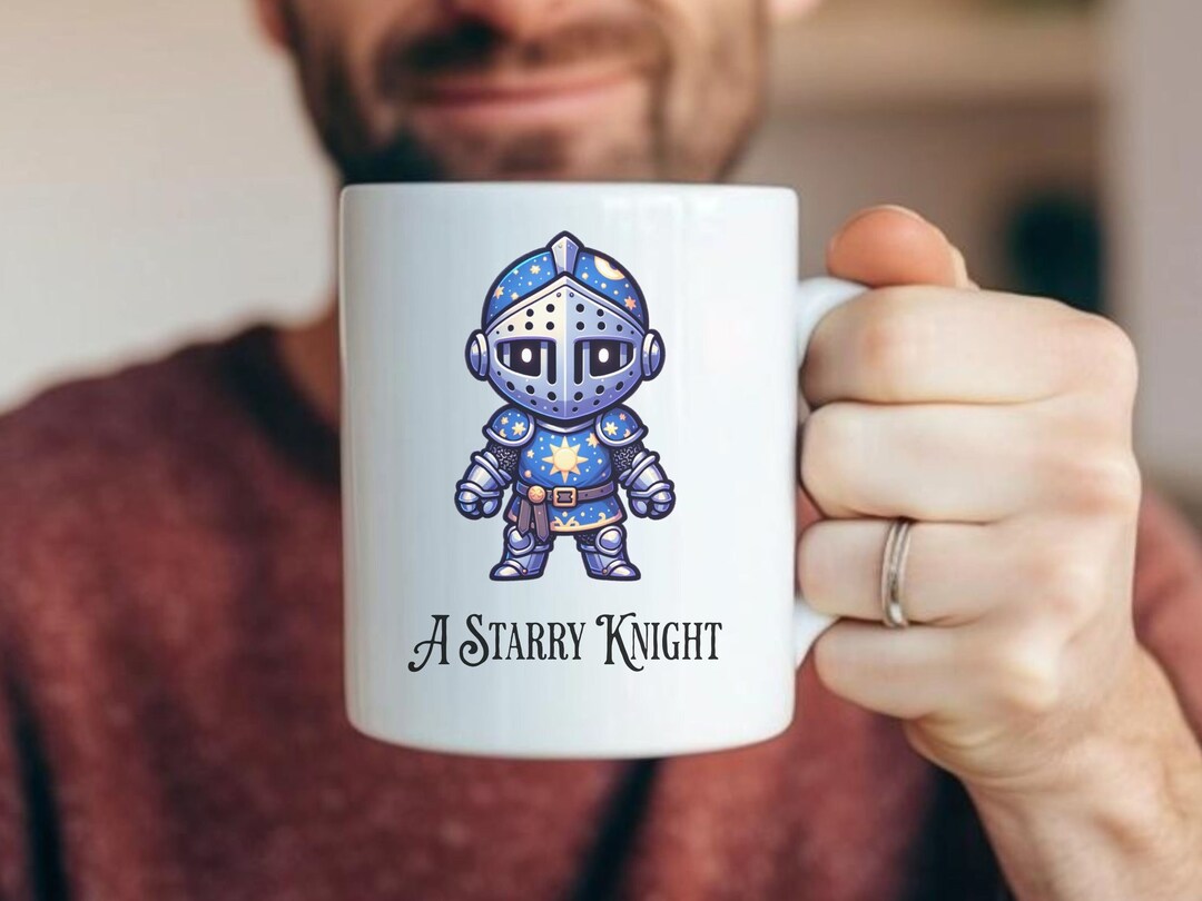 Medieval Knight Ceramic Mug, Detailed Armor Stance Cup, Colorful Middle ...