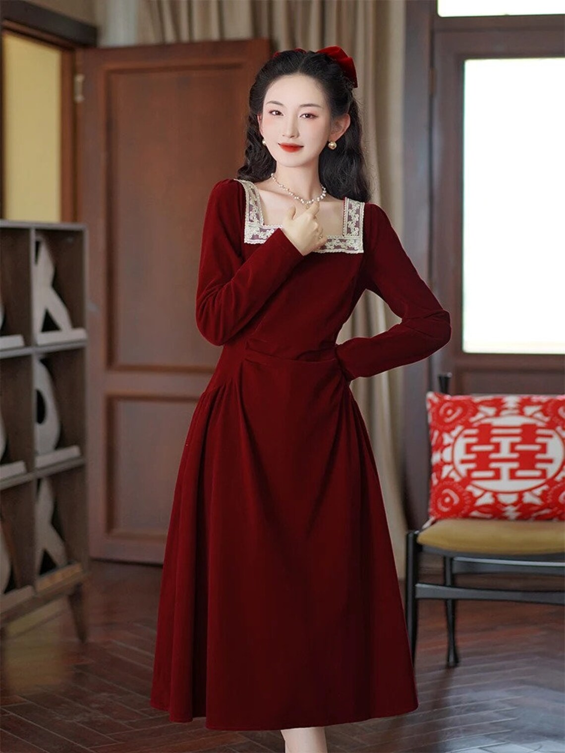 Victorian Dress Jeanne, Vintage Dress, Red Velvet Dress, Red Fairy ...