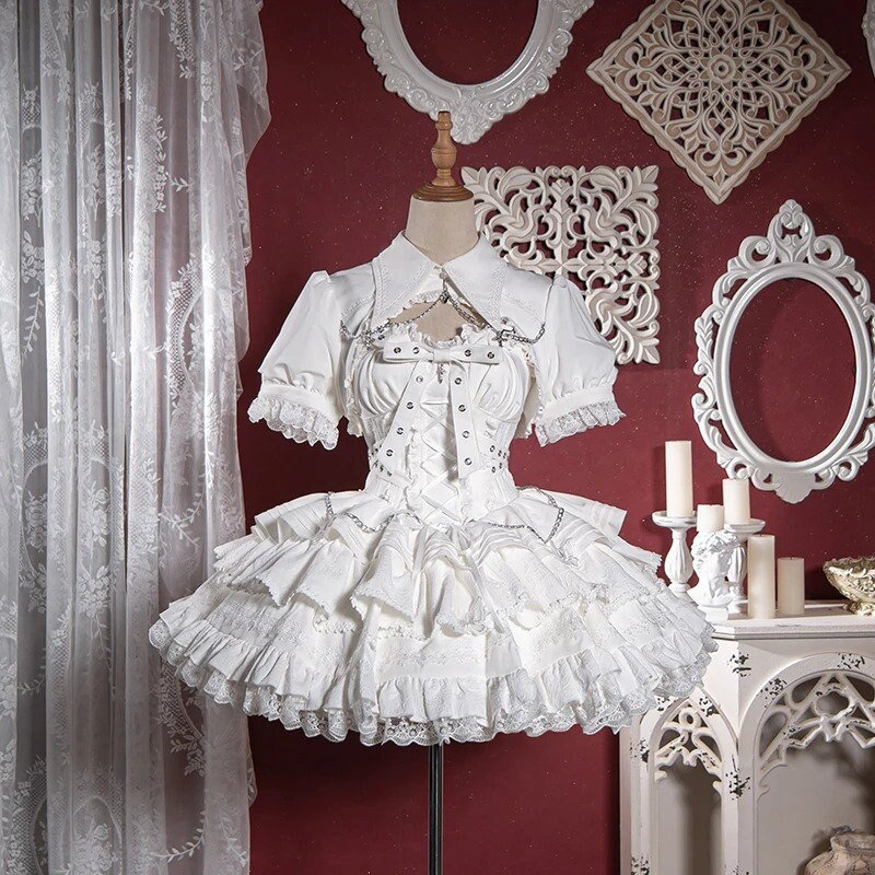 White Gothic Dress Evelyne, Victorian White Dress, Mini Gothic Dress ...