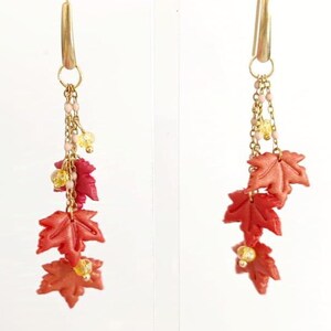 Long Earrings in Nature Style With Autumn Foliage Design Orange Leaves ...