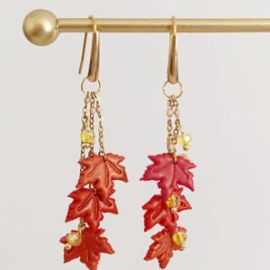 Long Earrings in Nature Style With Autumn Foliage Design Orange Leaves ...
