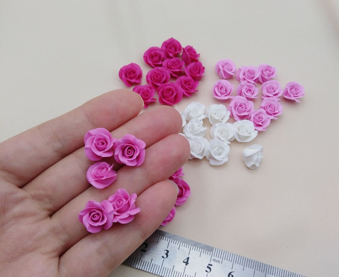 Polymer Clay Bead for Jewelry Rose Charm Pink Rose Beads Tiny Clay Rose ...