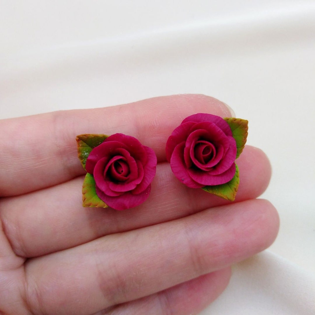 Rose Studs Earrings Miniature Earrings Roses Jewelry Flowers Floral ...