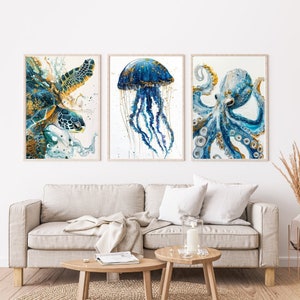 Marine Splendor Printable Wall Art Set | 3 Watercolor Sea Creature ...