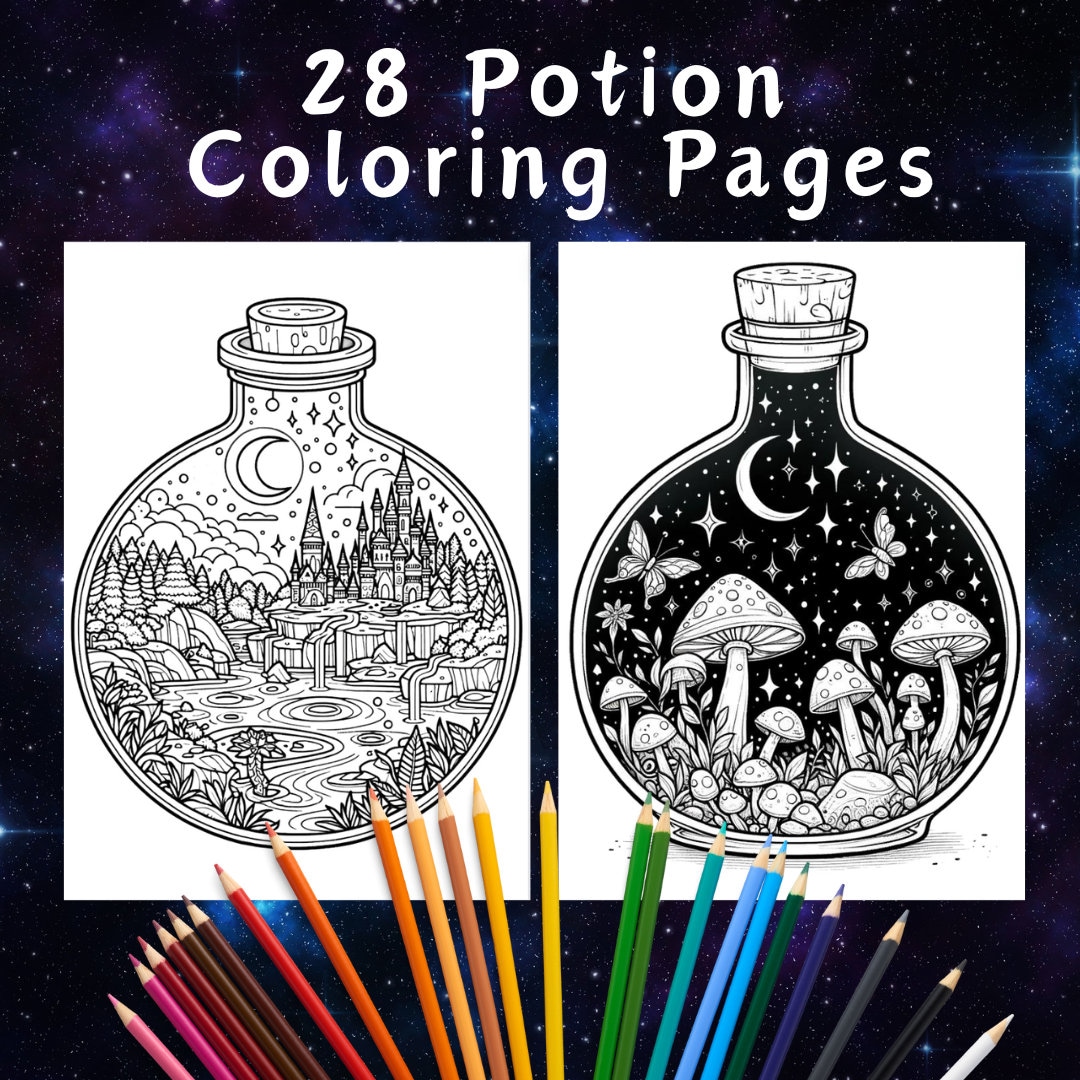Mystical Potion Printable Coloring Pages | 28 Pages | Mystical Worlds ...