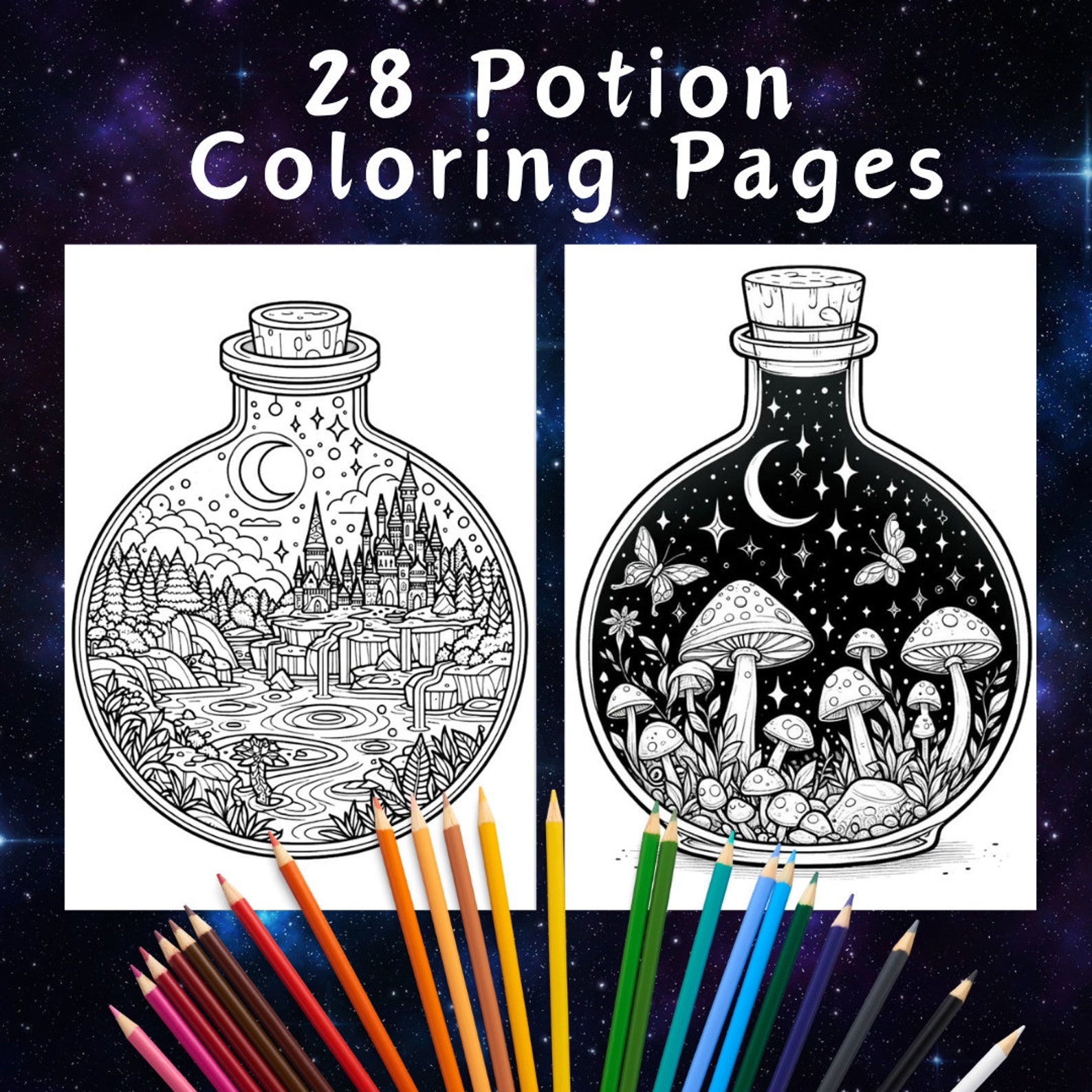 Mystical Potion Printable Coloring Pages | 28 Pages | Mystical Worlds ...