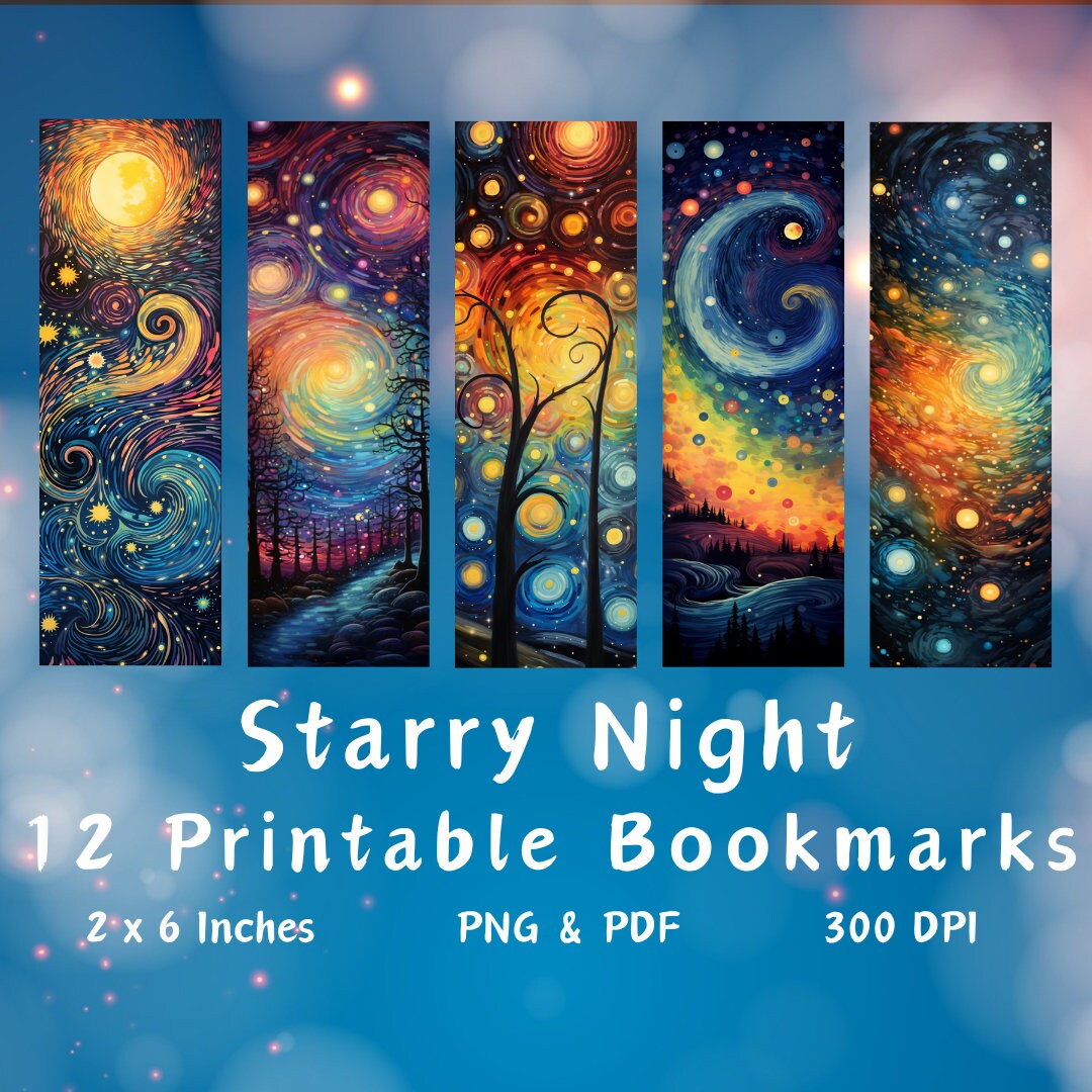 Starry Night Printable Bookmarks | 12 Printable Bookmarks | Celestial ...