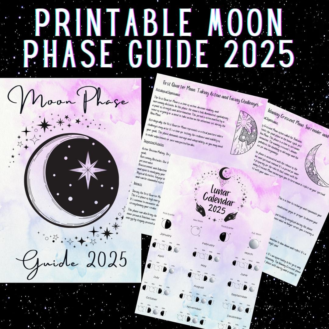 2024 Printable Moon Phase Guide Lunar Calendar Moon Cycle Tracker ...