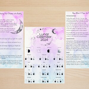 2024 Printable Moon Phase Guide Lunar Calendar Moon Cycle Tracker ...