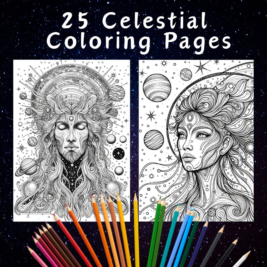 Celestial Being Printable Coloring Pages | 25 Pages | Psychedelic ...