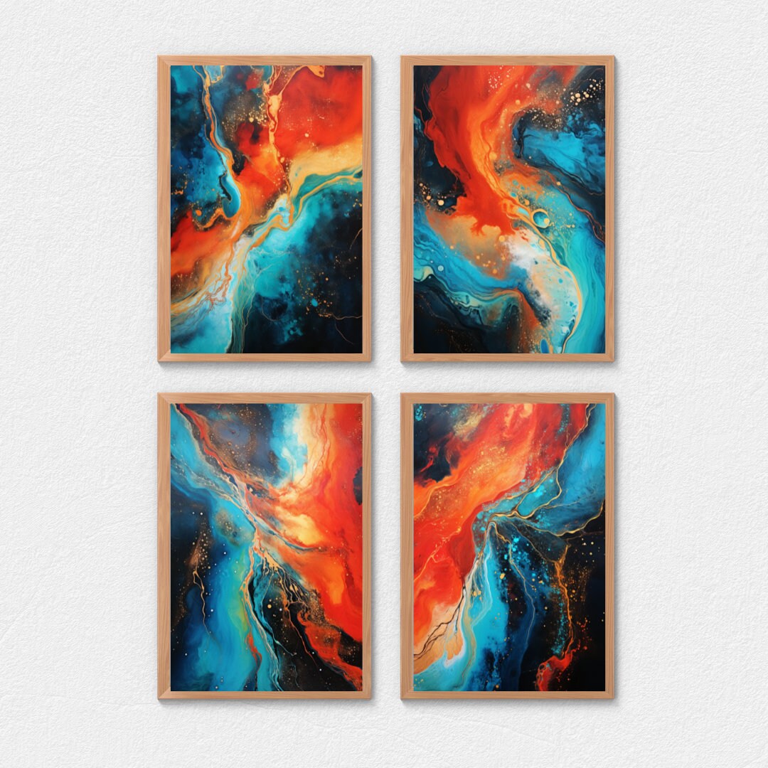 Acid Galaxy Printable Wall Art Set | 4 Fluid Art Designs | Acrylic Pour ...