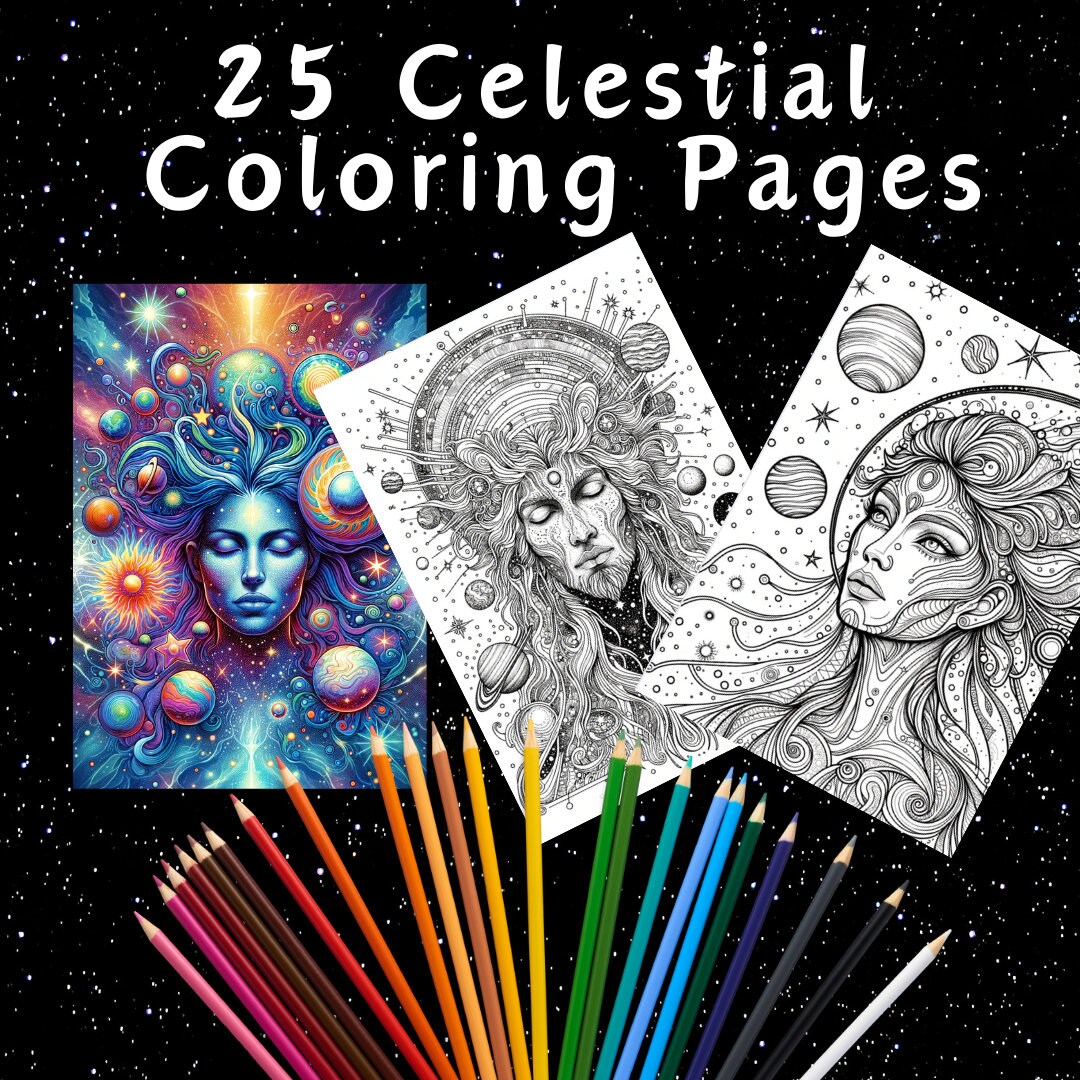 Celestial Being Printable Coloring Pages 25 Pages Psychedelic Designs ...