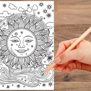 Celestial Printable Coloring Pages | 32 Majestic Sun & Moon Designs ...