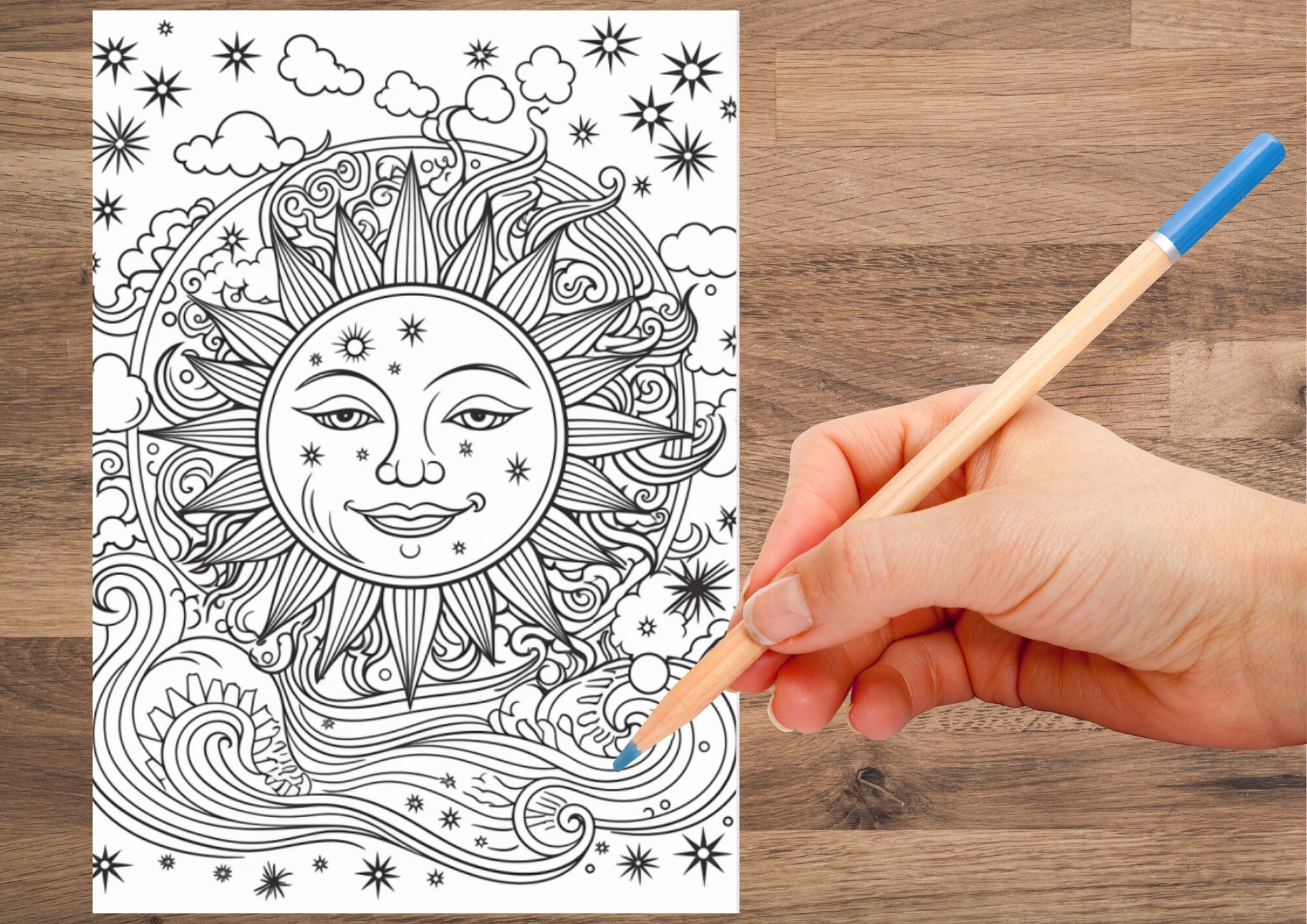 Celestial Printable Coloring Pages | 32 Majestic Sun & Moon Designs ...