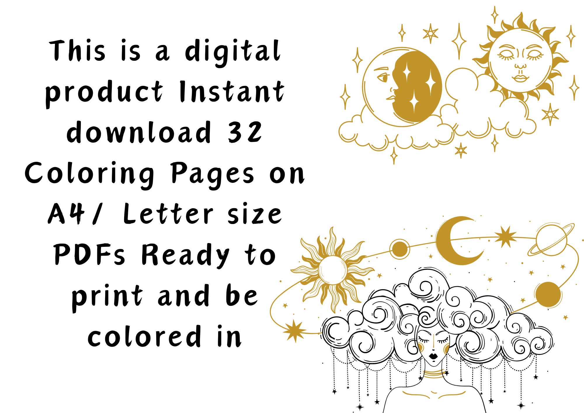Celestial Printable Coloring Pages | 32 Majestic Sun & Moon Designs ...