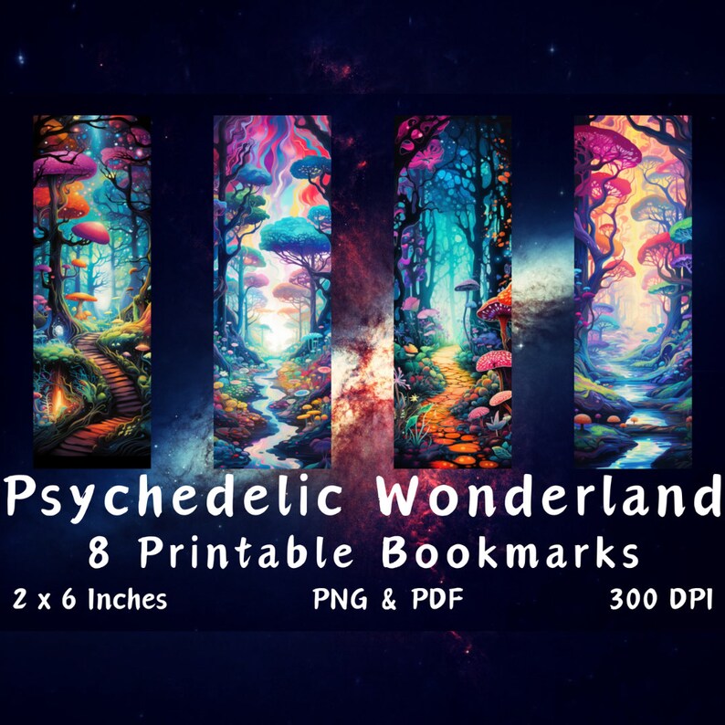 Psychedelic Wonderland 8 Printable Bookmarks Digital - Etsy