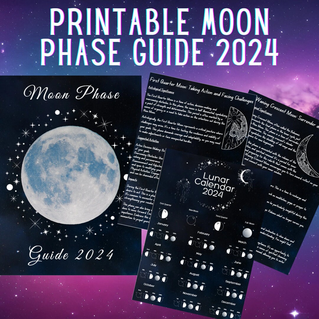 2024 Printable Moon Phase Guide Lunar Calendar Moon Cycle Tracker ...
