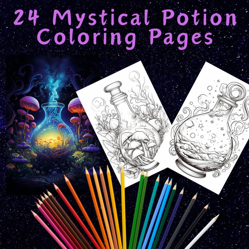Mystical Potion Printable Coloring Pages 24 Alchemy Coloring - Etsy