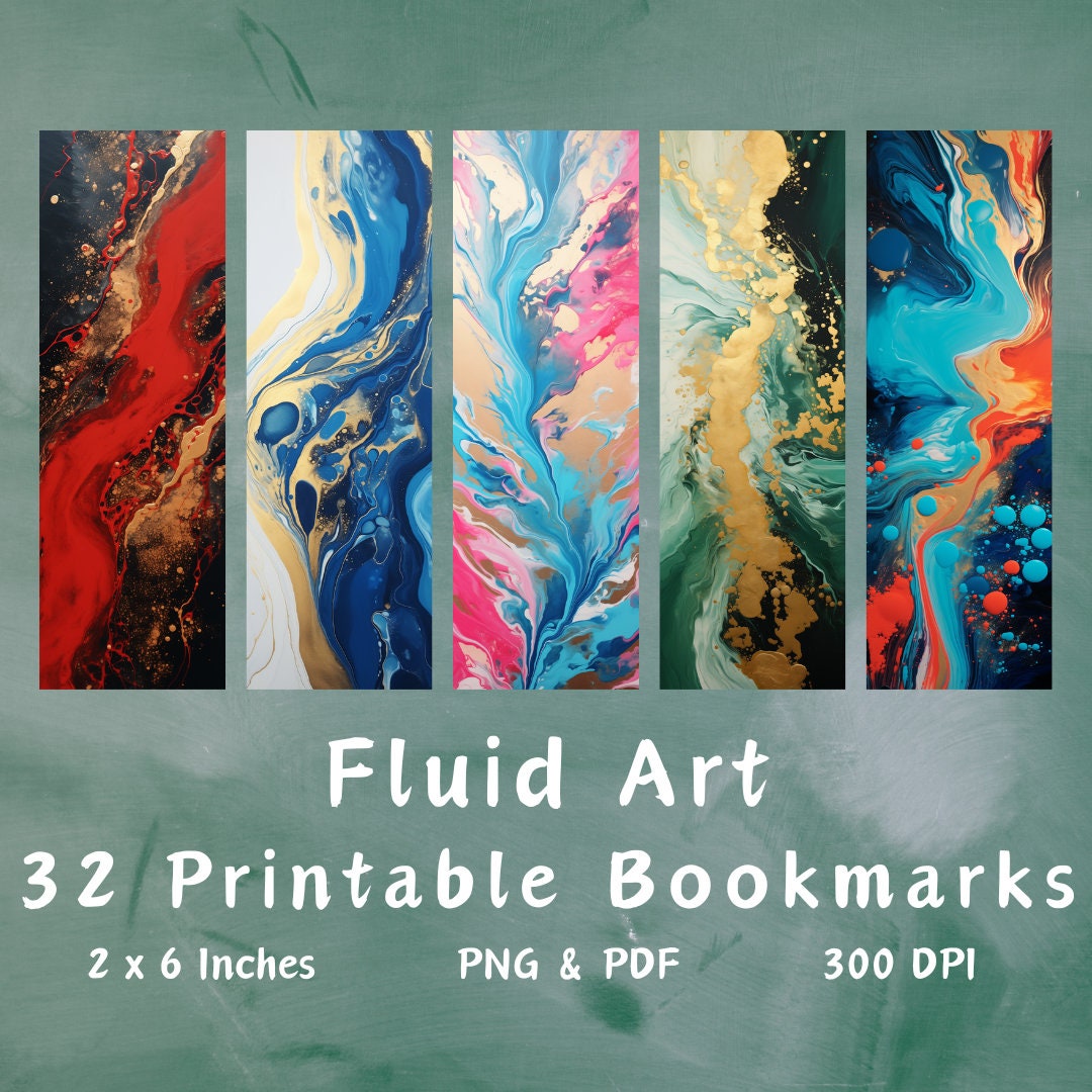 Fluid Art Printable Bookmarks | 32 Acrylic Pour Designs | Marbled ...