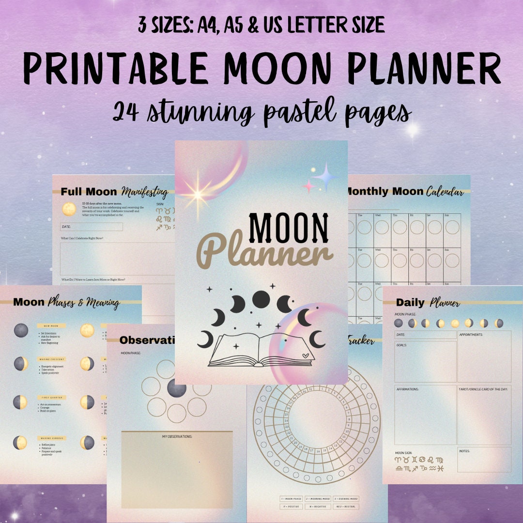 Printable Moon Planner | Moon Journal | Lunar Phases | Celestial ...