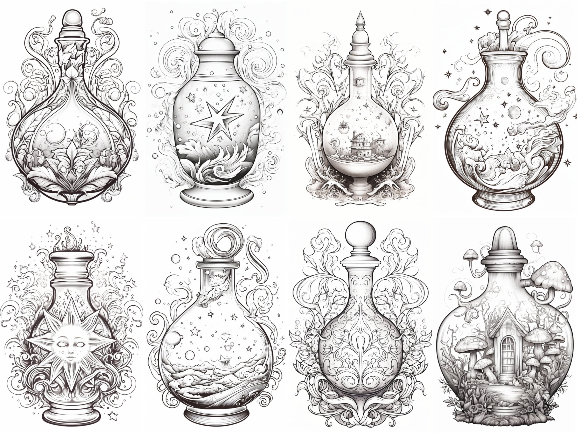 Mystical Potion Printable Coloring Pages 24 Alchemy Coloring - Etsy