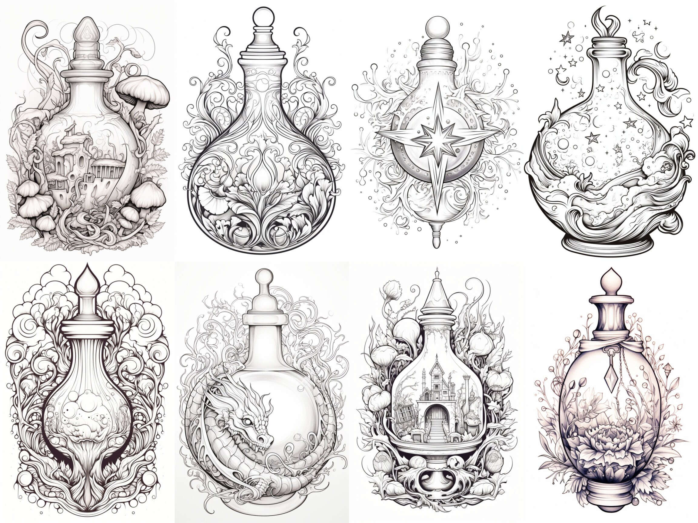 Mystical Potion Printable Coloring Pages 24 Alchemy Coloring - Etsy