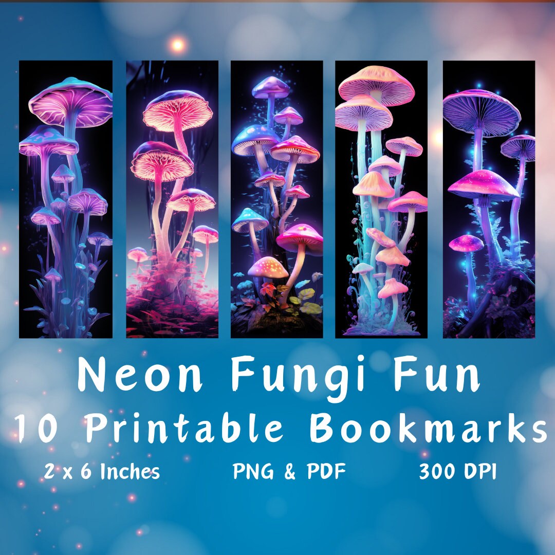 Neon Fungi Fun Printable Bookmarks | 10 Psychedelic Bookmarks | Trippy ...